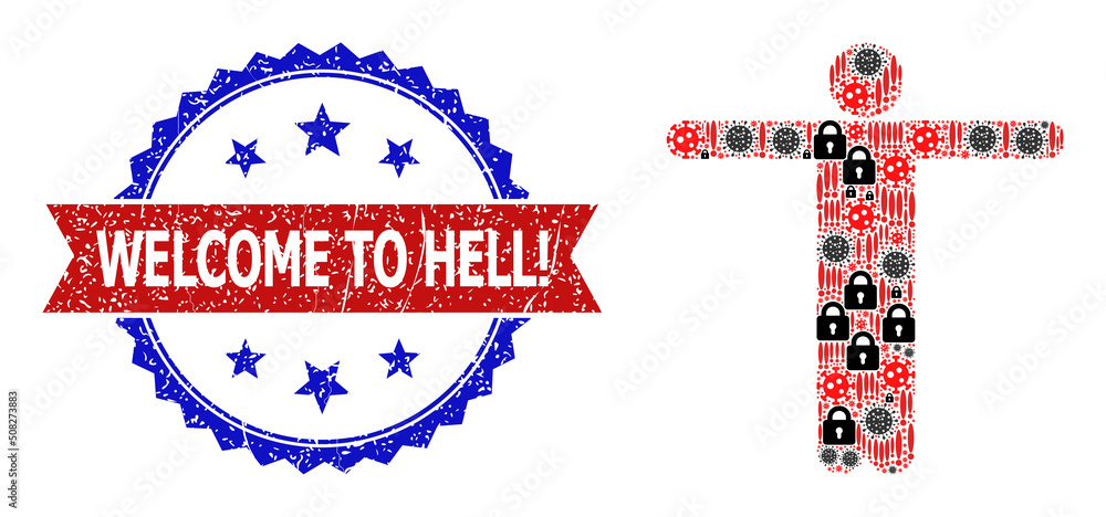 Vector sars virus collage welcome person icon, and bicolor grunge ...