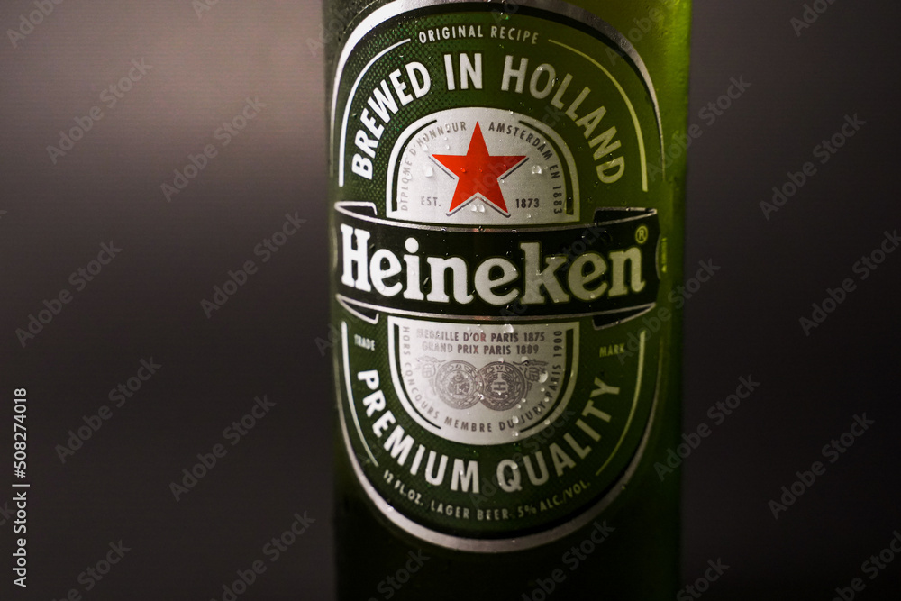Marinette,WI - 29Nov2021 : Heineken, Beer. A Heineken beer bottle on a ...