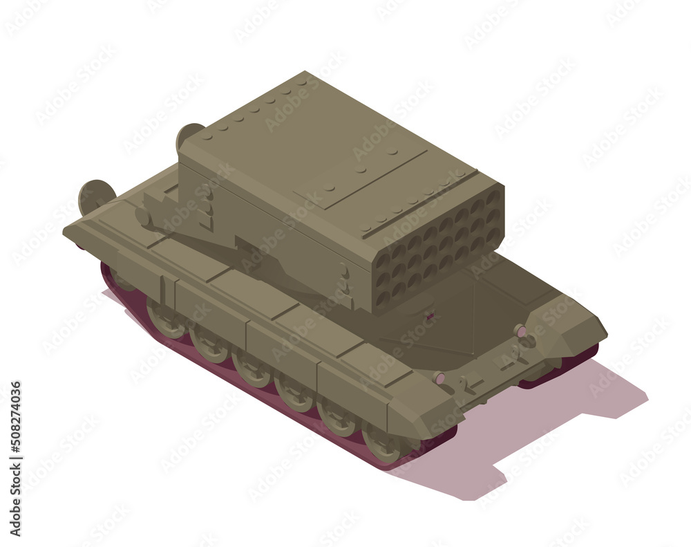 Isometric low poly Tos1 multiple launch rocket system MRLS. Vector ...