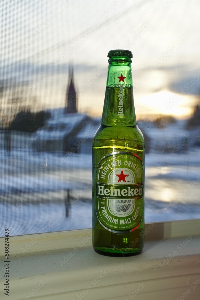 Marinette,WI - 29Nov2021 : Heineken, Beer. A Heineken beer bottle on a ...