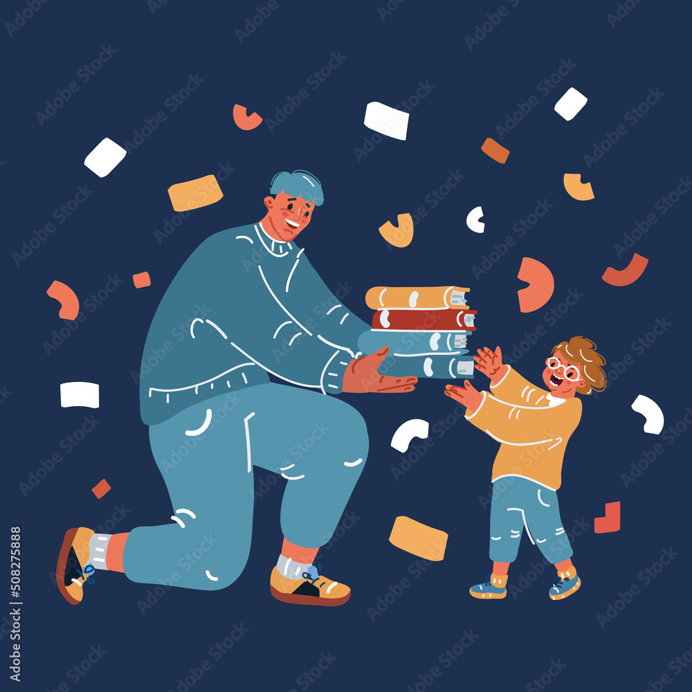 Cartoon vector illustration of boy with stack of book go to elementary ...