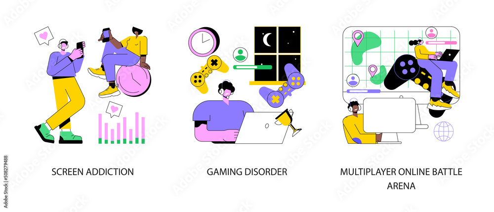 Digital overload abstract concept vector illustration set. Screen ...