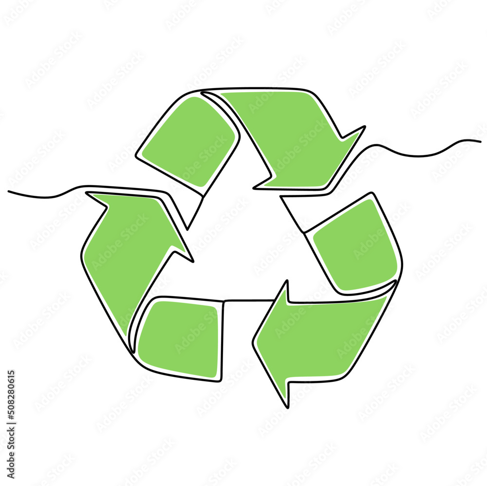 Recycle sign drawing for one line. Ecology symbol. Flat vector cartoon ...