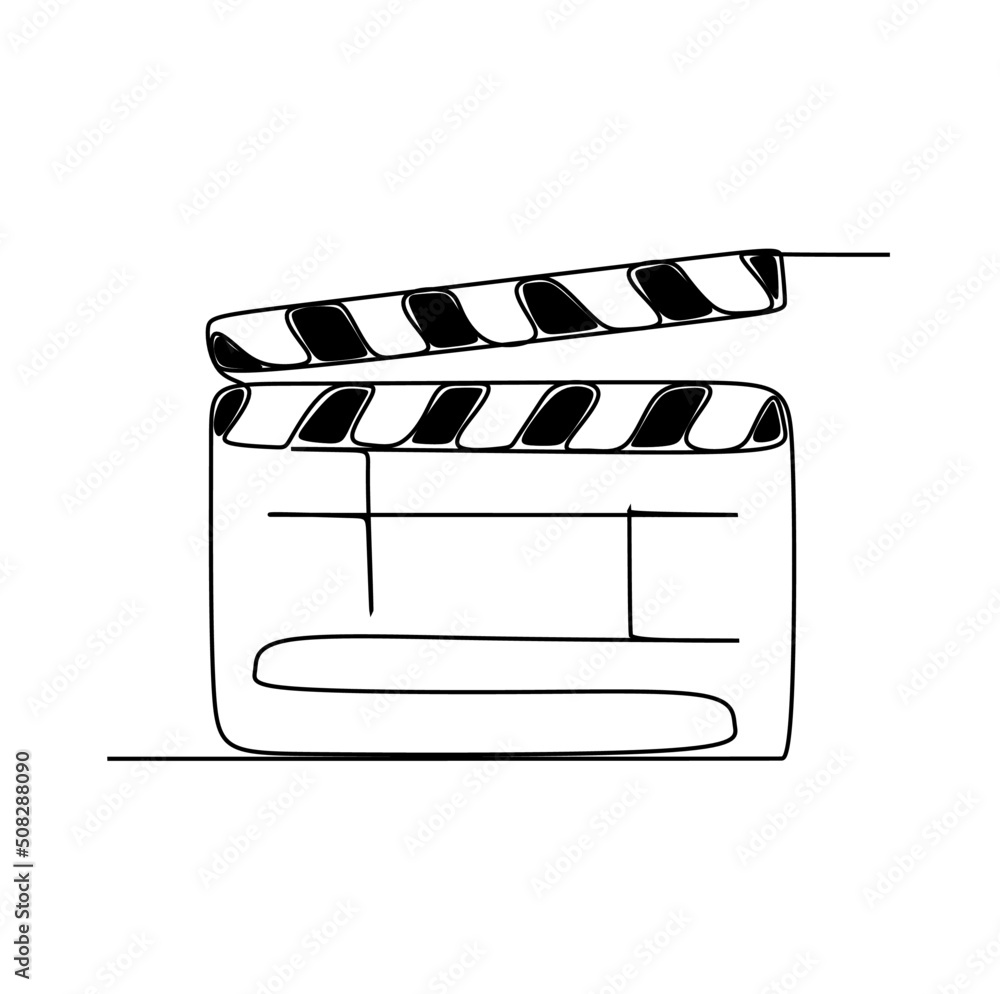 One single line drawing of retro old classic movie board clapper ...