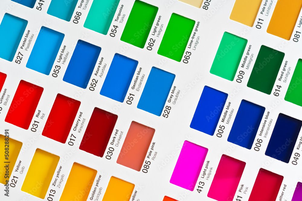 Vibrant colors swatches - adhesive film - with colour names in English ...