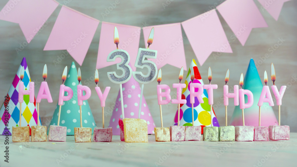 Happy birthday number 35 in pink pastel colors for a girl or woman ...