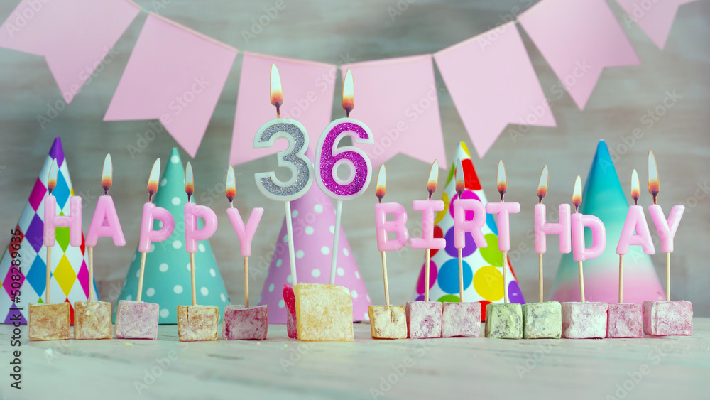 Happy birthday number 36 in pink pastel colors for a girl or woman ...