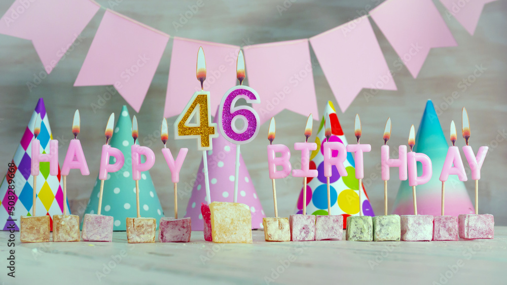 Foto de Happy birthday number 46 in pink pastel colors for a girl or ...