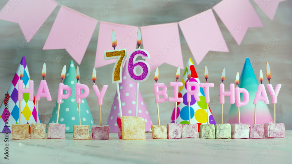 Happy birthday number 76 in pink pastel colors for a girl or woman ...