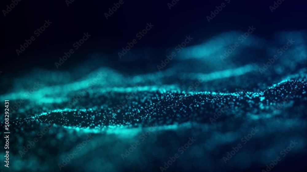 Dynamic wave of glowing particles. Digital technology background. 3d ...