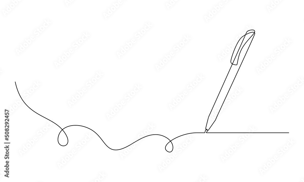 One continuous line drawing of pen writing wave thin stroke. Pencil ...