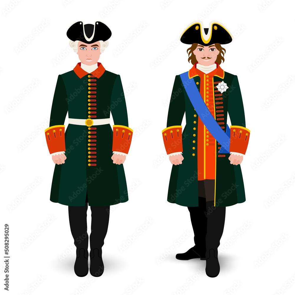 Military uniform of the Emperor of All Russia Peter 1 and guardsman of ...