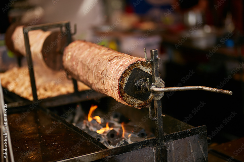 Doner Kebab On Rotating Spit. Traditional Turkish food Doner Kebab ...