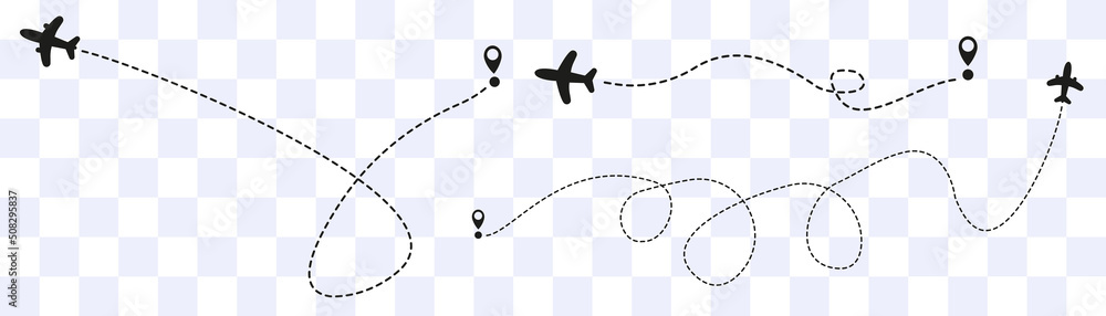 Airplane routes on transparent background. Romantic travel concept ...