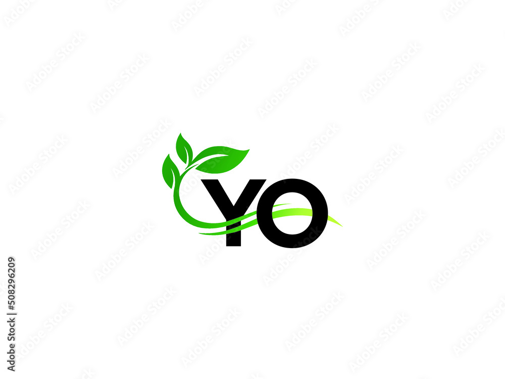 Typography YO Logo Image, Letter Yo oy Green Leaf Logo Icon Design For ...