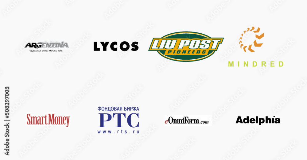 Lycos logo, Bc 21 Env logo, Adelphia logo, Smart Money logo, Liu Post ...