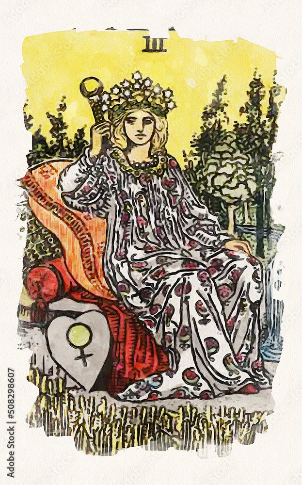 Warmed Colored Watercolor Painting Of The Empress Tarot Card From The ...