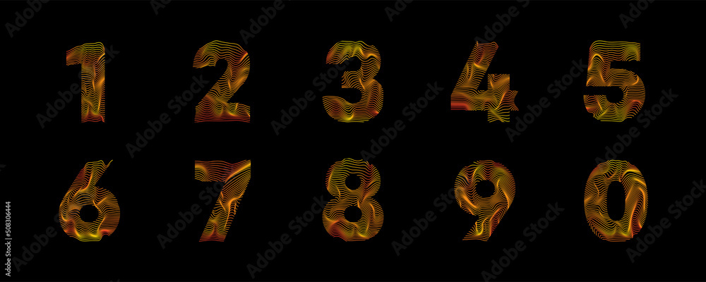 Wavy line number set. Numbers with motion wave. Number logo with ...