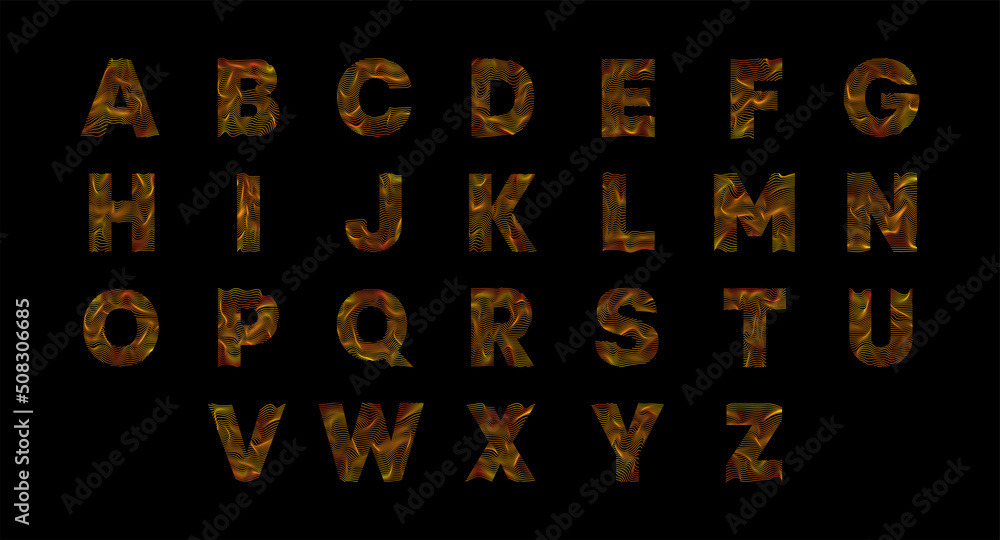Alphabet wavy line set. Letters with motion wave. Alphabet logo with ...