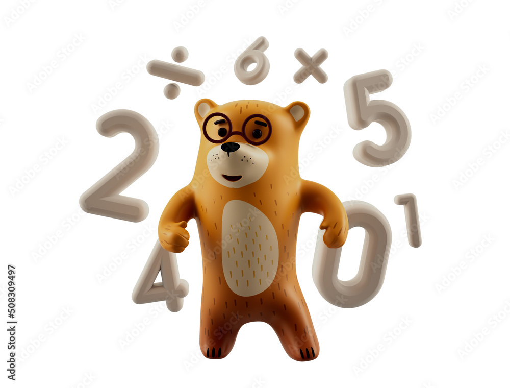 ภาพประกอบสต็อก Bear with numbers, mathematics, calculate, math ...