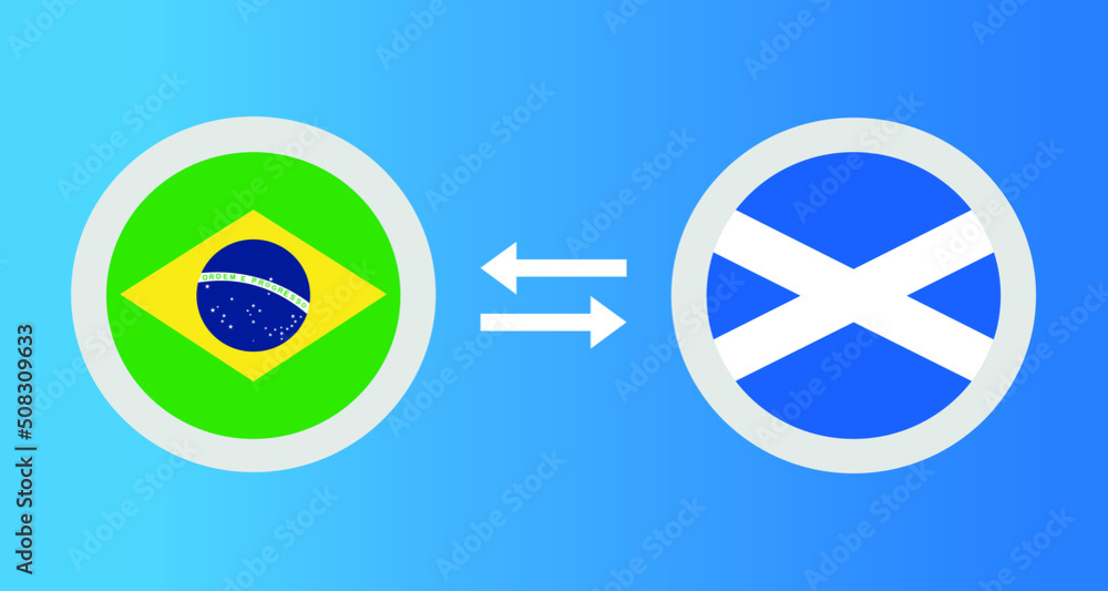 round icons with Brazil and Scotland flag exchange rate concept graphic ...