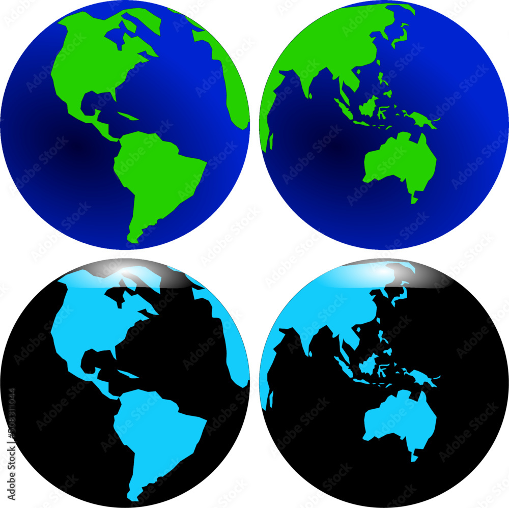 Vector globes showing earth with all continents. Vector digital world ...