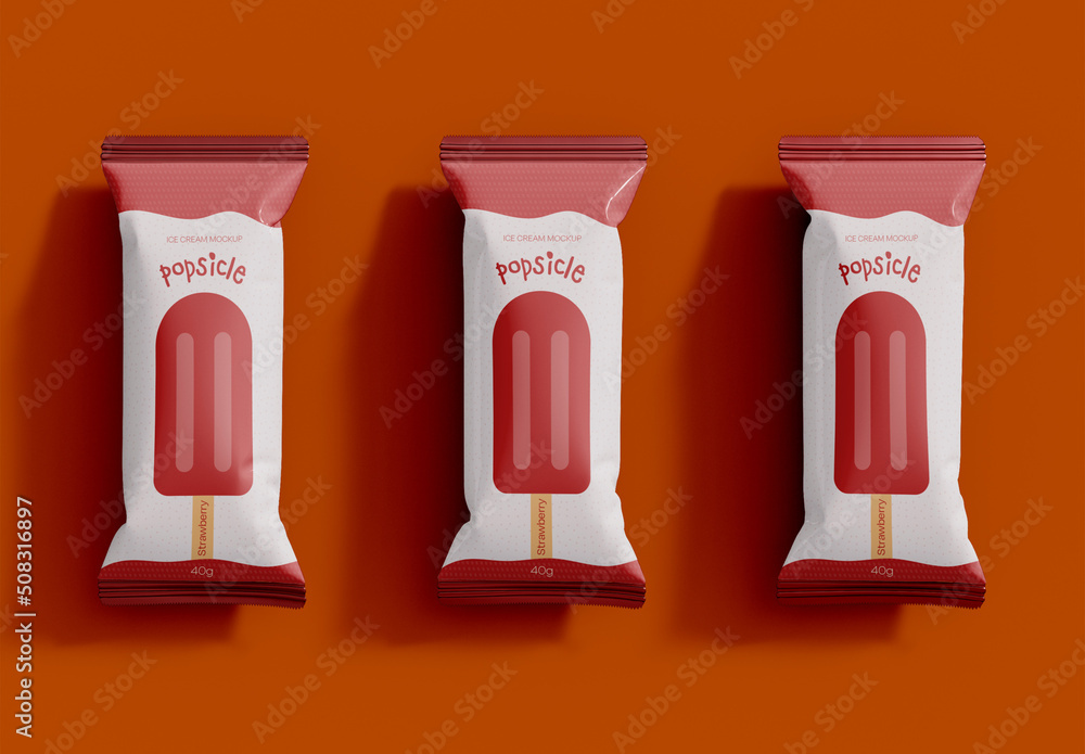 Top View of Three Popsicle Packaging Mockup Stock Template | Adobe Stock