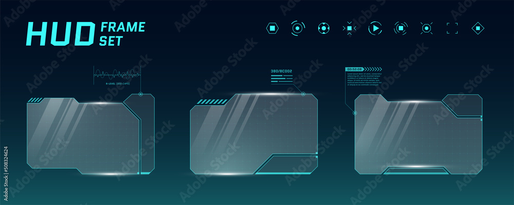 HUD digital futuristic user interface horizontal frame set. Sci Fi high ...