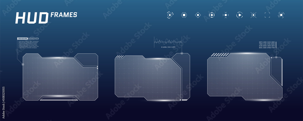 Fototapeta HUD digital futuristic user interface horizontal frame set ... Fototapeta HUD digital futuristic user interface horizontal frame set ...