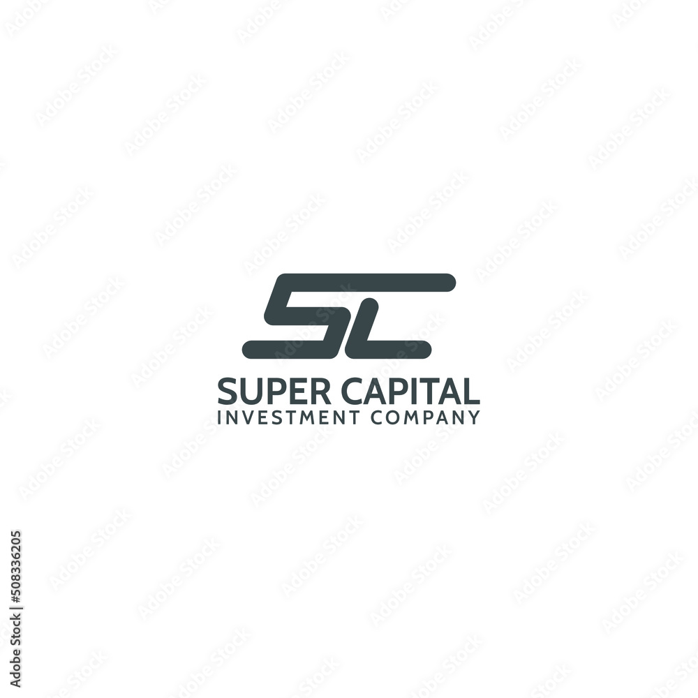 abstract initial letter S and C logo in grey color isolated in white ...