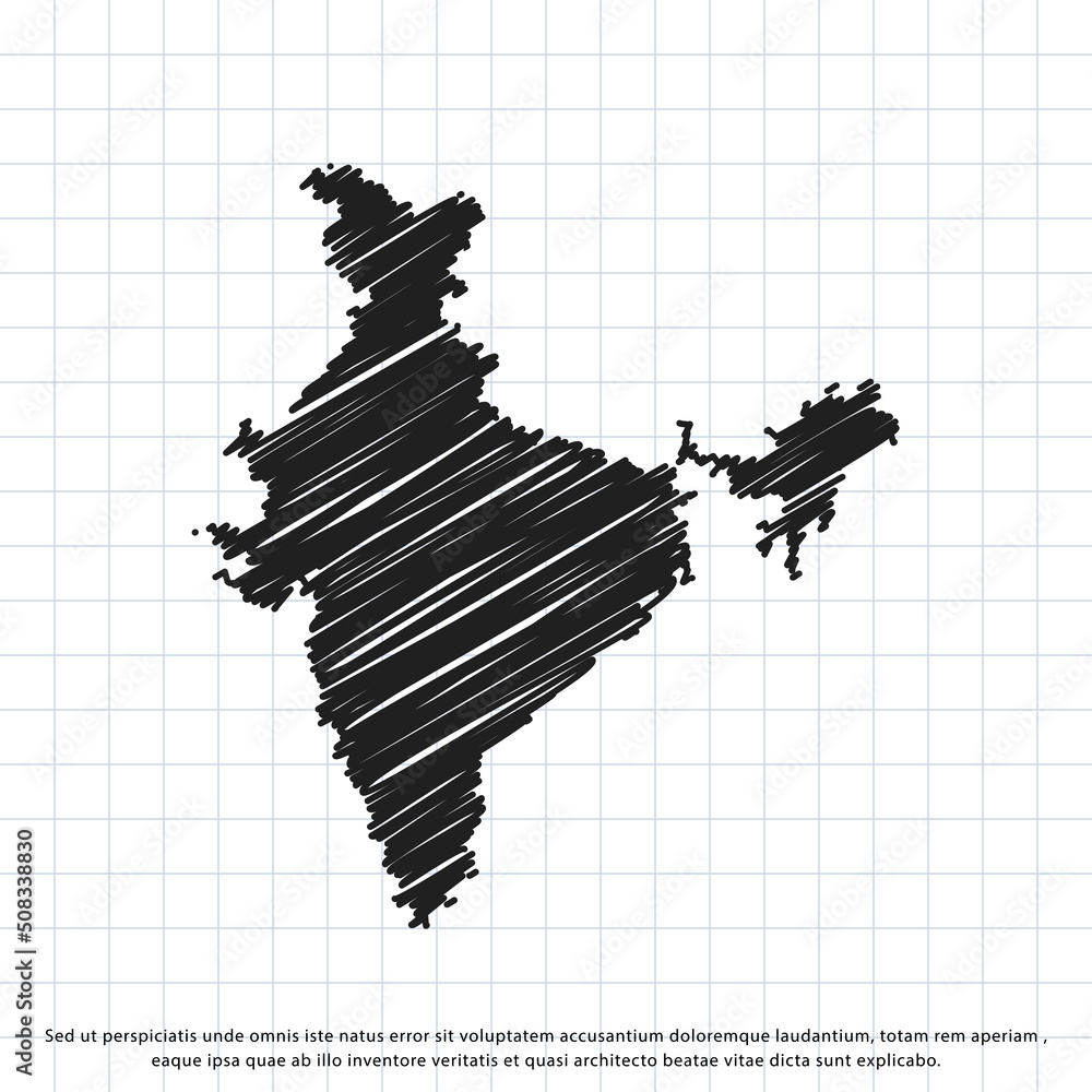 Map of India freehand drawing on a sheet of exercise book. Vector ...