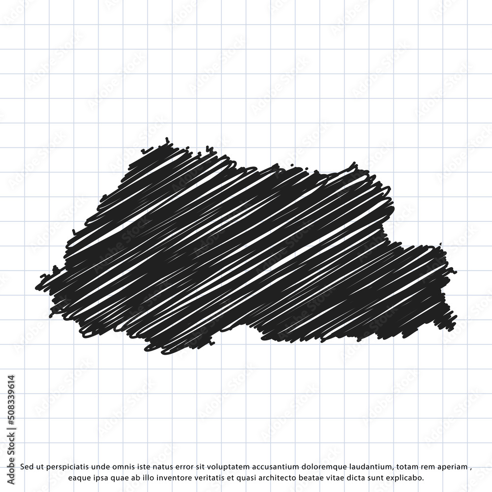 Map of Bhutan freehand drawing on a sheet of exercise book. Vector ...