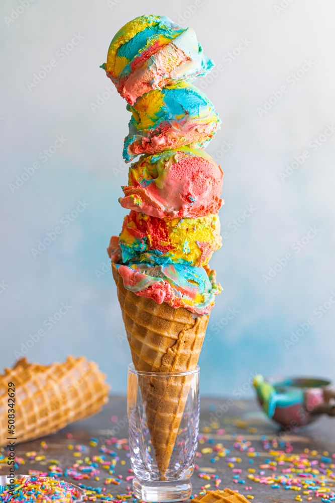 Rainbow ice cream cone Stock Photo | Adobe Stock
