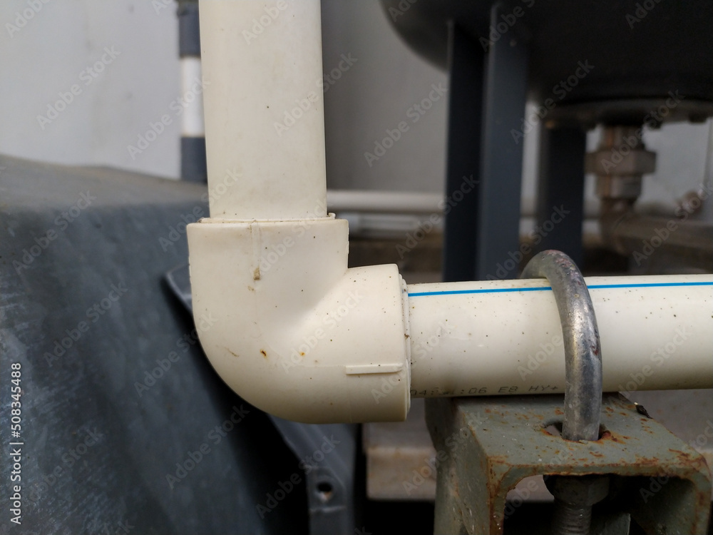 ppr pipe elbow joint mounted u bolt reinforcement. Stock Photo | Adobe ...