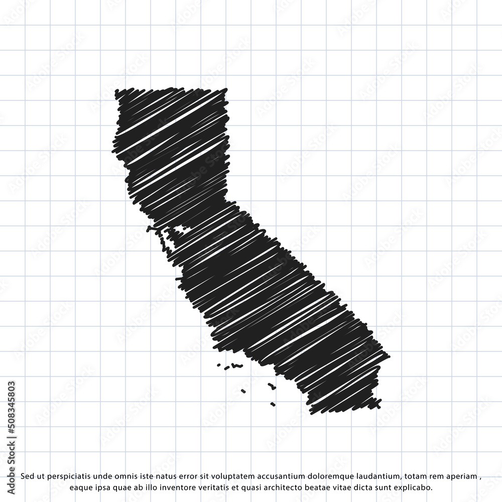 Map of California freehand drawing on a sheet of exercise book. Vector ...