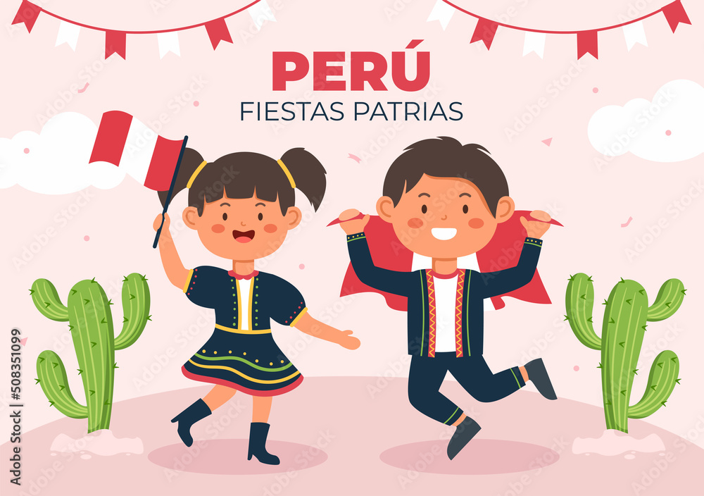 Vecteur Stock Felices Fiestas Patrias or Peruvian Independence Day ...