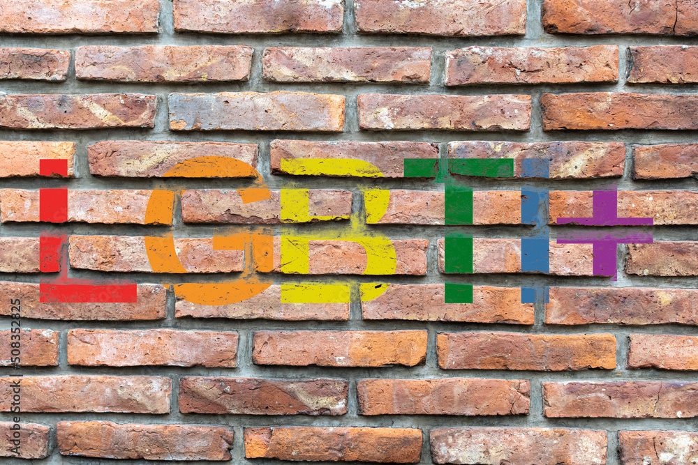 Graffiti with the acronym LGBTI+ using the colors of the diversity flag ...