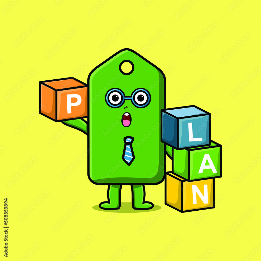 Cute cartoon price tag businessman stacking plan box in 3d modern style ...