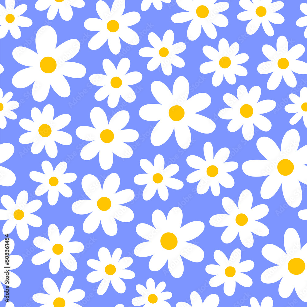 Cute hand drawn daisy flower seamless pattern background. Stock Vector ...