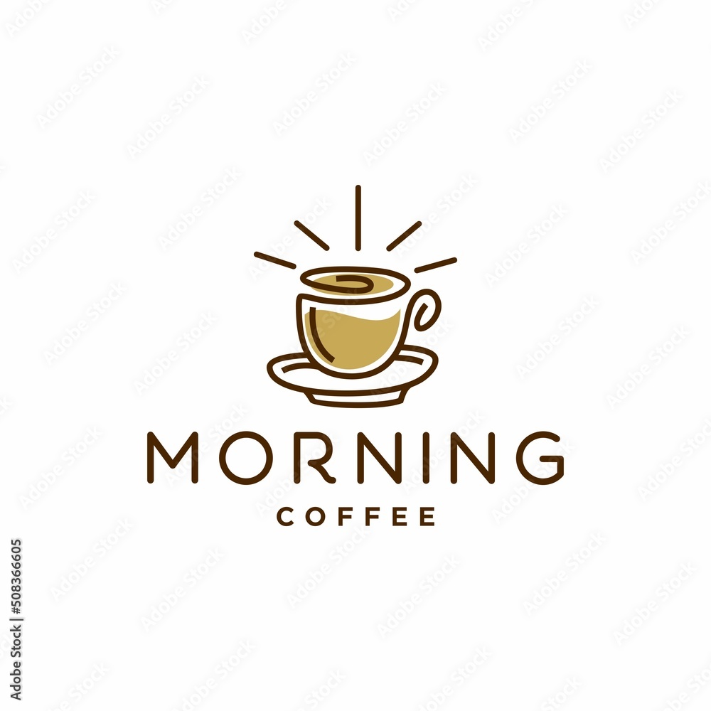 morning coffee cafe logo. coffee sunrise sunset tea morning line ...