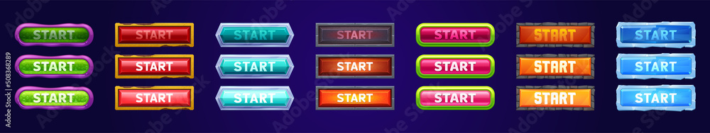 Vetor de Start buttons with different textures for game menu interface ...