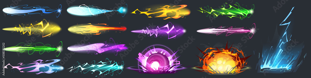 Vfx gun effect, space blasters laser or plasmic beams and rays, bomb ...