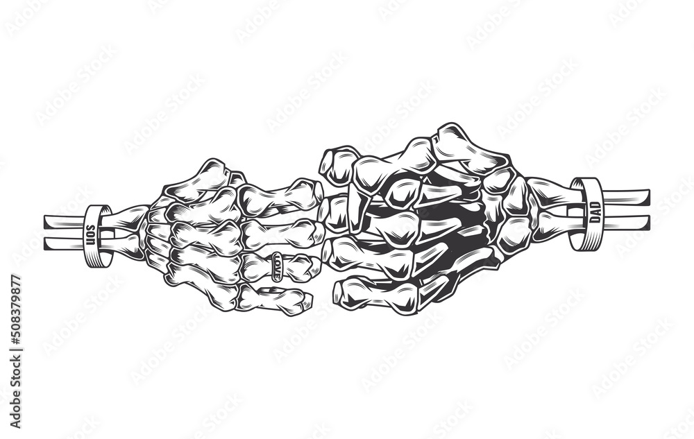 skeleton daddy hand fist bump line art vintage tattoo for Fathers Day ...