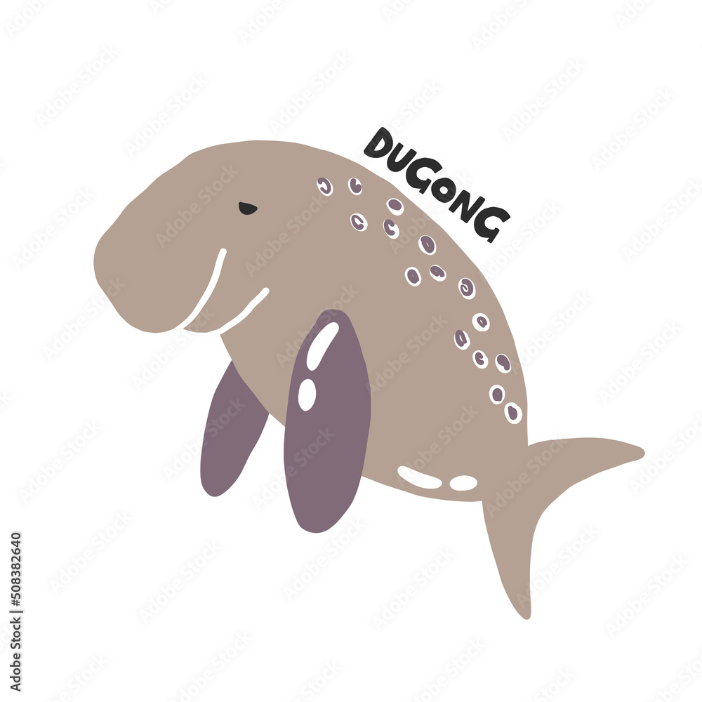 Dugong. Hand drawn vector cartoon illustration for kids. Amusing Sea ...
