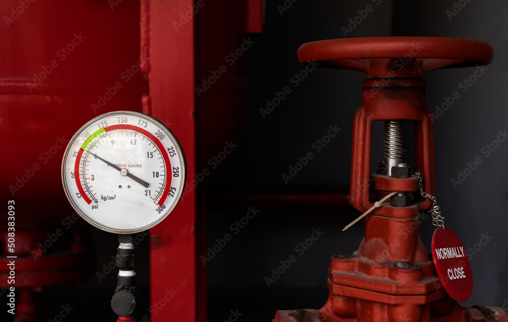 Pressure gauge for fire suppression system Stock Photo | Adobe Stock