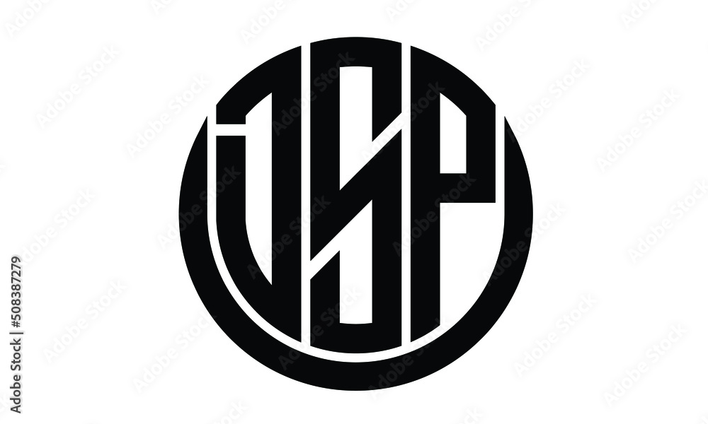 DSP shield in circle logo design vector template. lettermrk, wordmark, monogram symbol on white ...