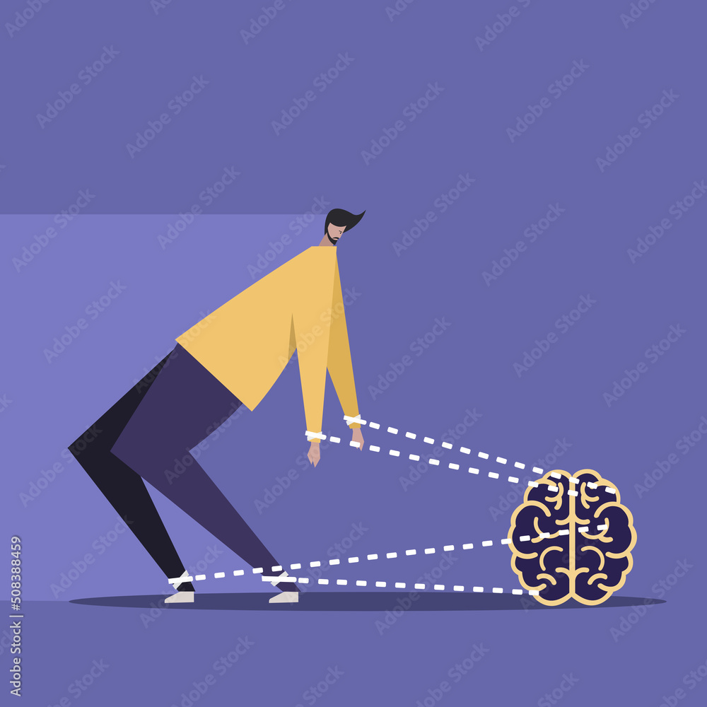 Conceptual illustration of imaginary strings of brain pulling back a ...
