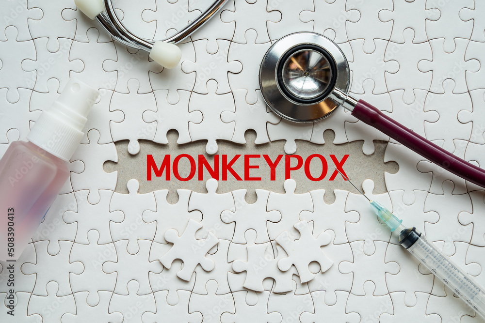 Puzzle with a word MONKEYPOX, Monkeypox new disease dangerous. Stop ...