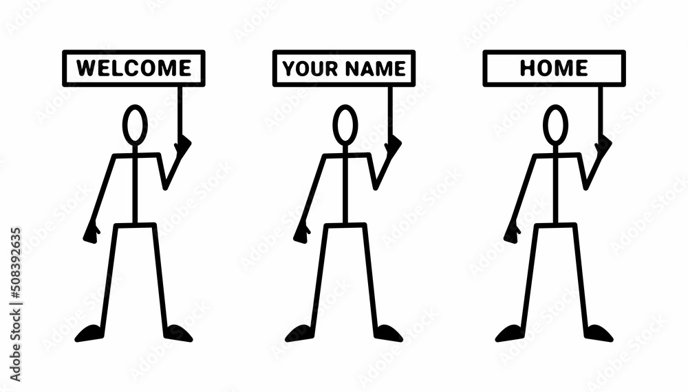 Schematically depicted people with signs of identification and ...