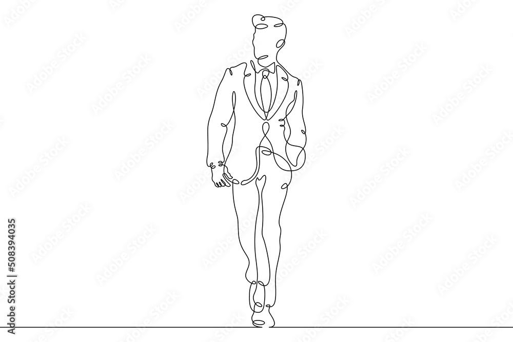 One continuous line.Man in a business suit. A beautifully dressed male ...
